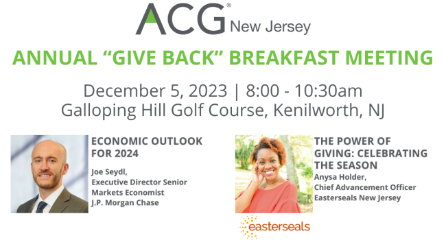 Dec. 5, 2023 | ACG NJ Annual "Give Back" Breakfast Meeting | ACG New Jersey